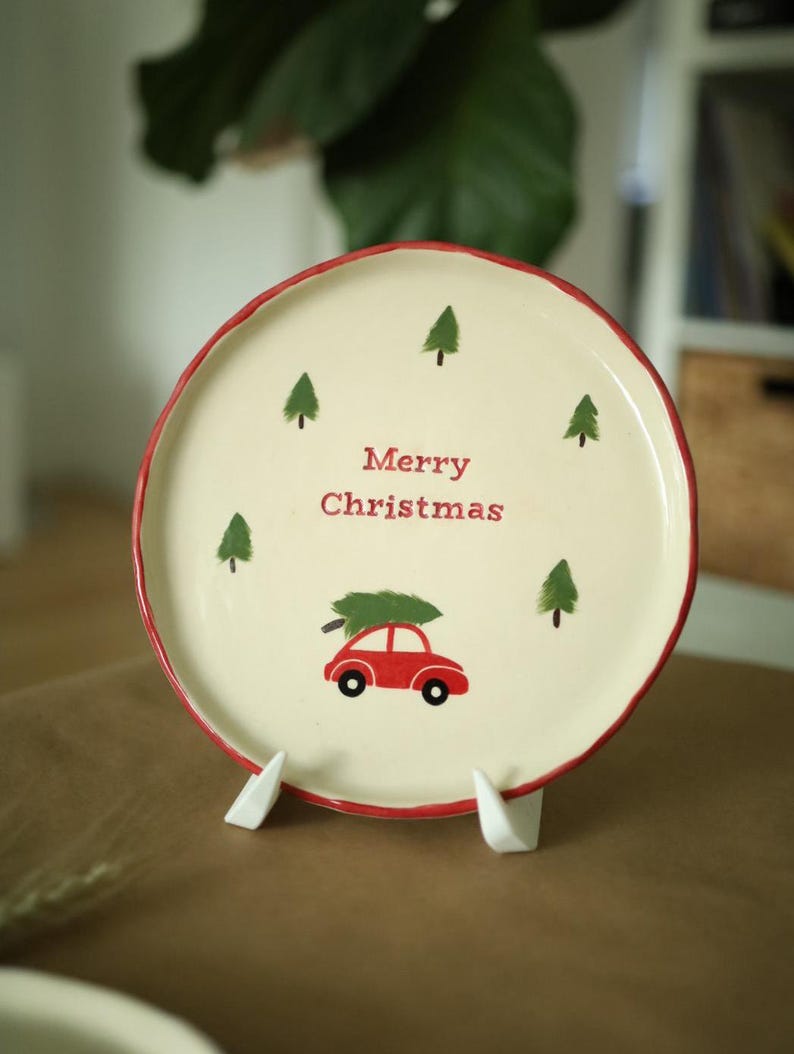 Christmas Ceramic Plate / Hand Painted Plates / Dessert Plate / Ceramic ...
