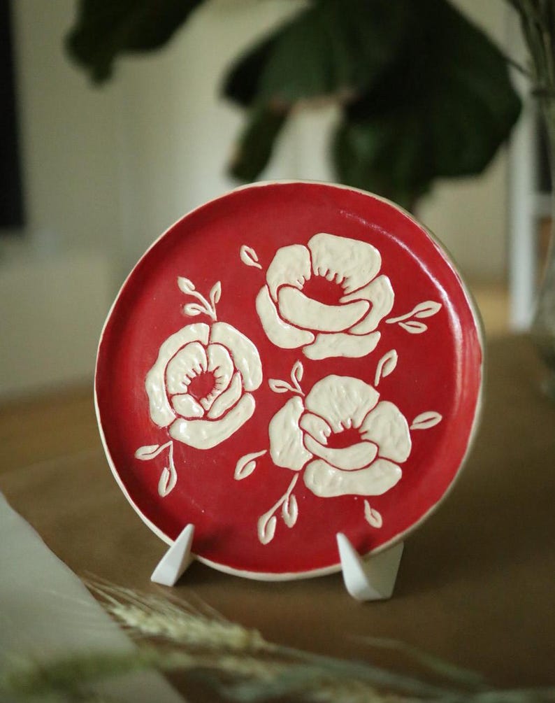 Hand Painted Ceramic Plate / Plate With Floral Design / Home Decor - Etsy