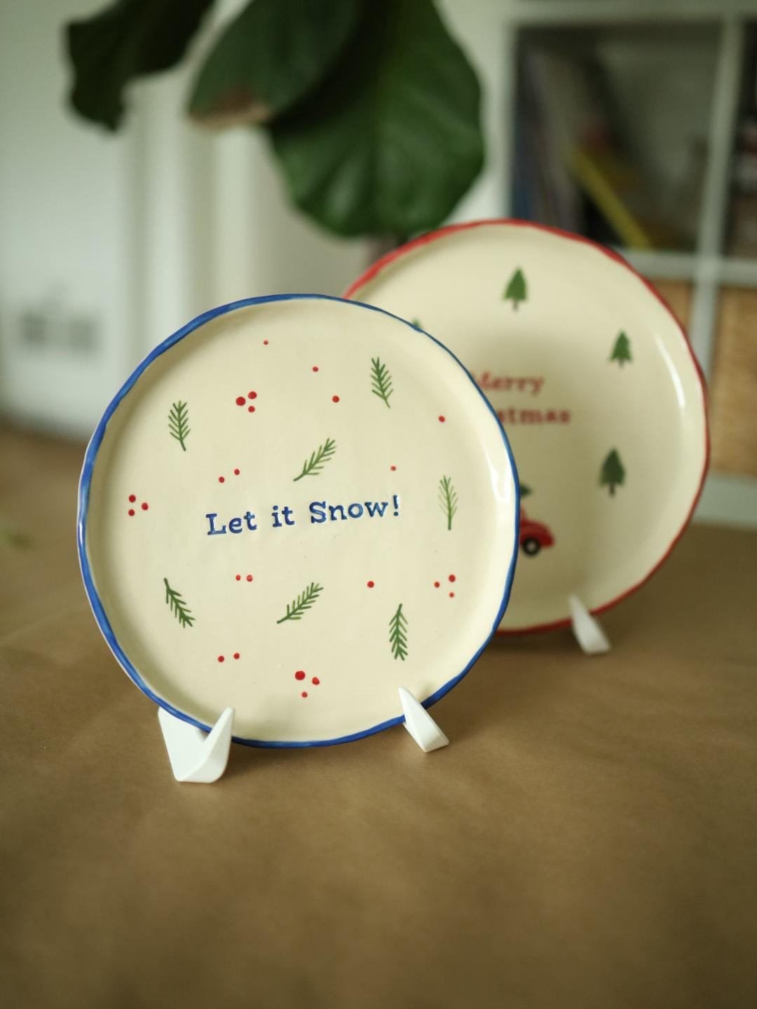 Christmas Ceramic Plate / Hand Painted Plates / Dessert Plate / Ceramic ...