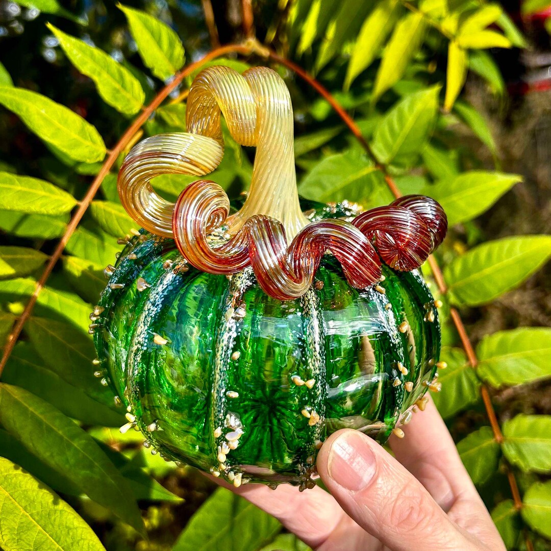 Emerald Gold Rush With Gold & Ruby Stem Glass Pumpkin Gift and ...
