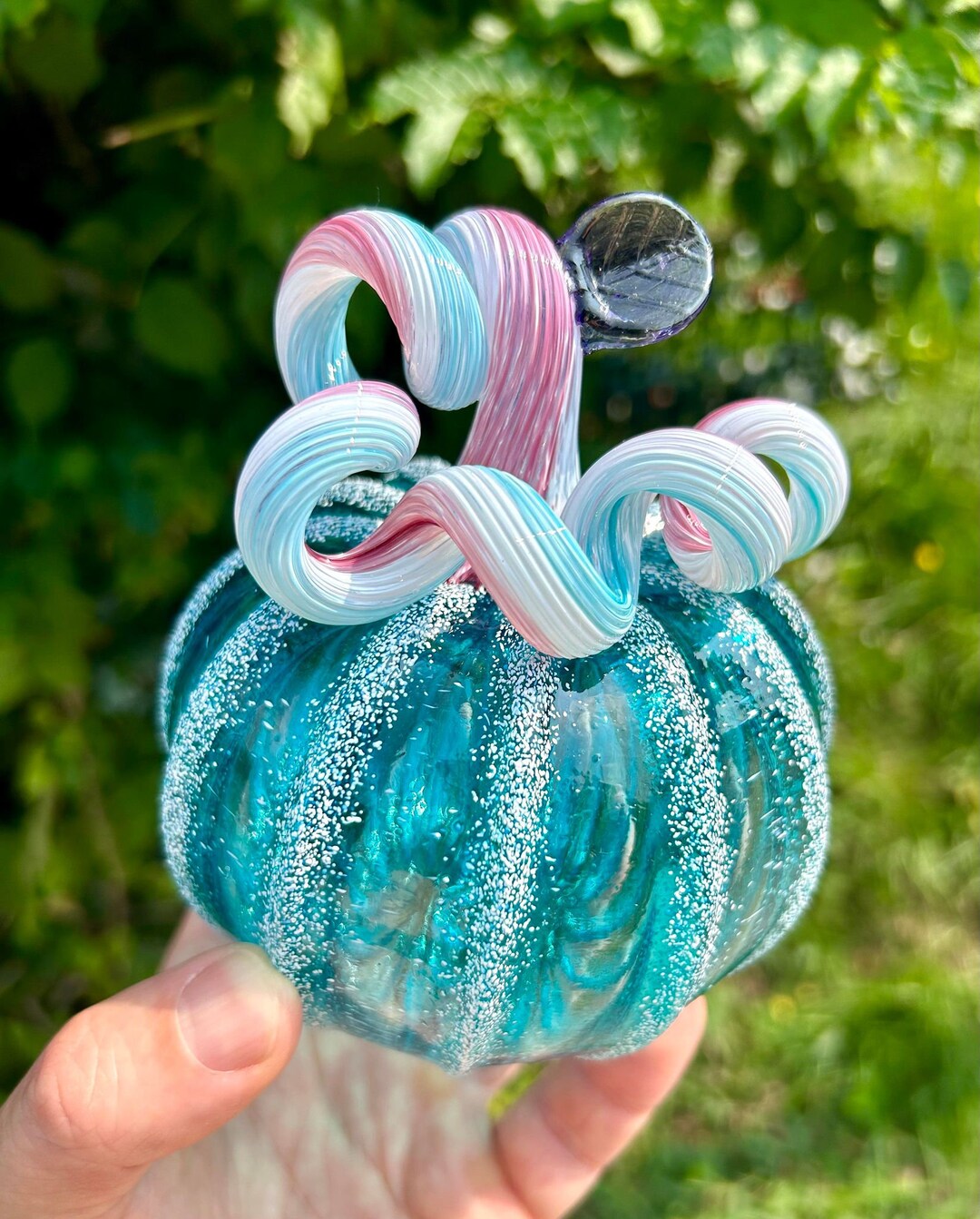 Aqua With Snow Glass Pumpkin Gift and Centerpiece - Etsy