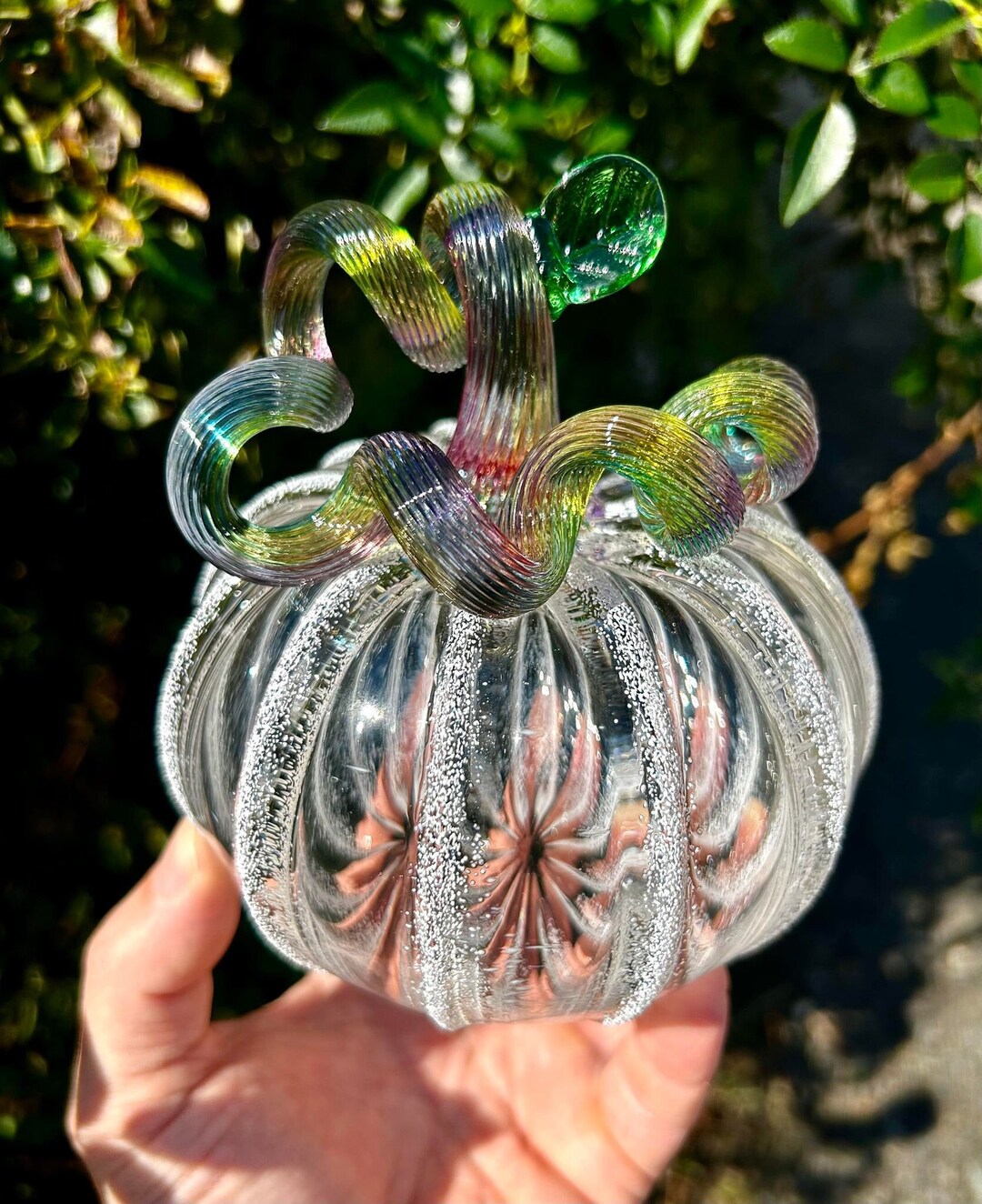 Crystal Rainbow Glass Pumpkin With Leaf Gift and Centerpiece 5 1/2" - Etsy