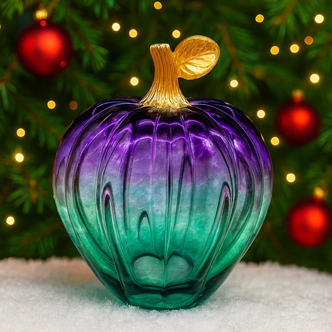 Hand-blown Glass Pumpkin: Purple Lagoon, Illuminated Sculpture - Etsy