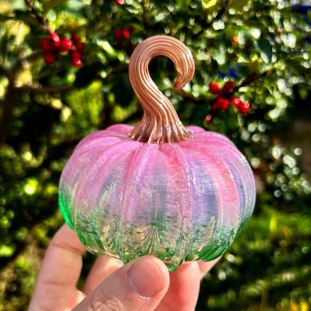 Watermelon Fade With Gold Stem Hand Blown Glass Pumpkin - Etsy