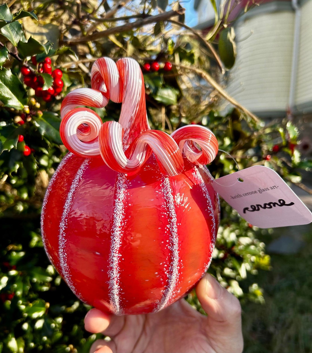 SALE!! Candy Cane Glass Pumpkin Gift and Centerpiece With Signed ...