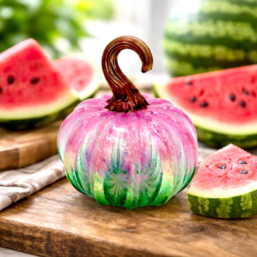 Watermelon Fade With Gold Stem Hand Blown Glass Pumpkin - Etsy