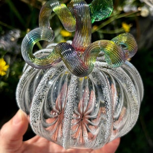 Crystal Rainbow Glass Pumpkin With Leaf Gift and Centerpiece 5 1/2" - Etsy