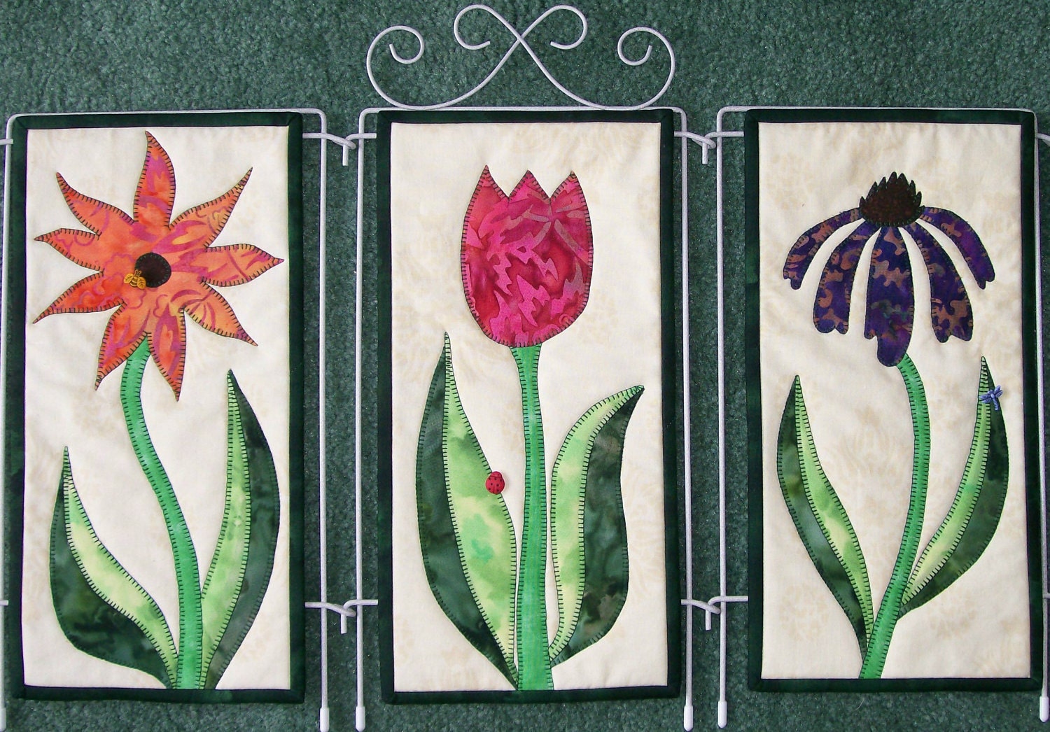 Summer Blooms Trio1 Quilted Floral Wall Hanging Pattern Download - Etsy
