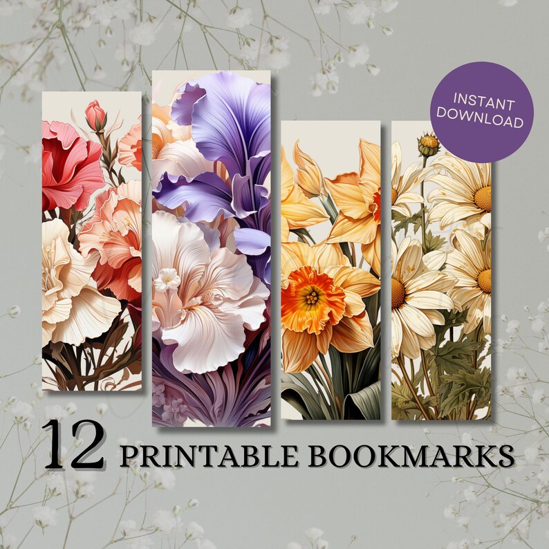 Printable Bookmarks Birth Month Flowers Instant Download Book Lover ...