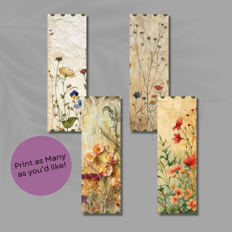 Printable Vintage Floral Bookmarks Instant Download Book Lover Gift for ...
