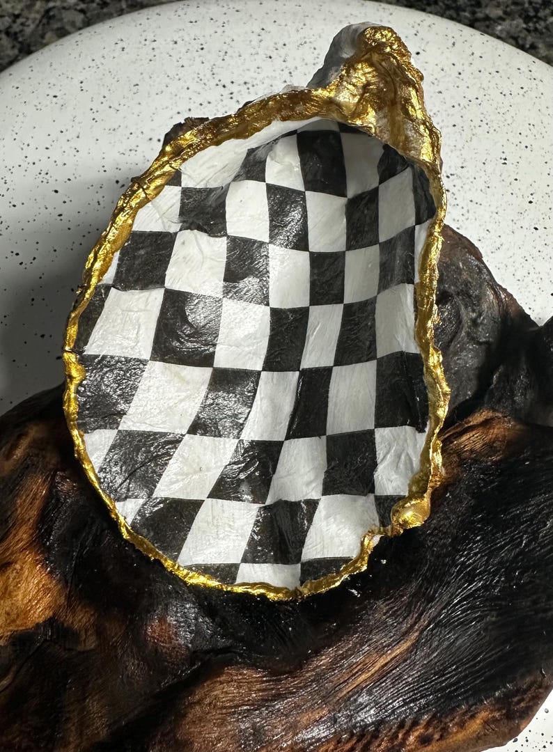 Extra Large Black & White Checkered Oyster Ring Dish, Oyster Favor ...