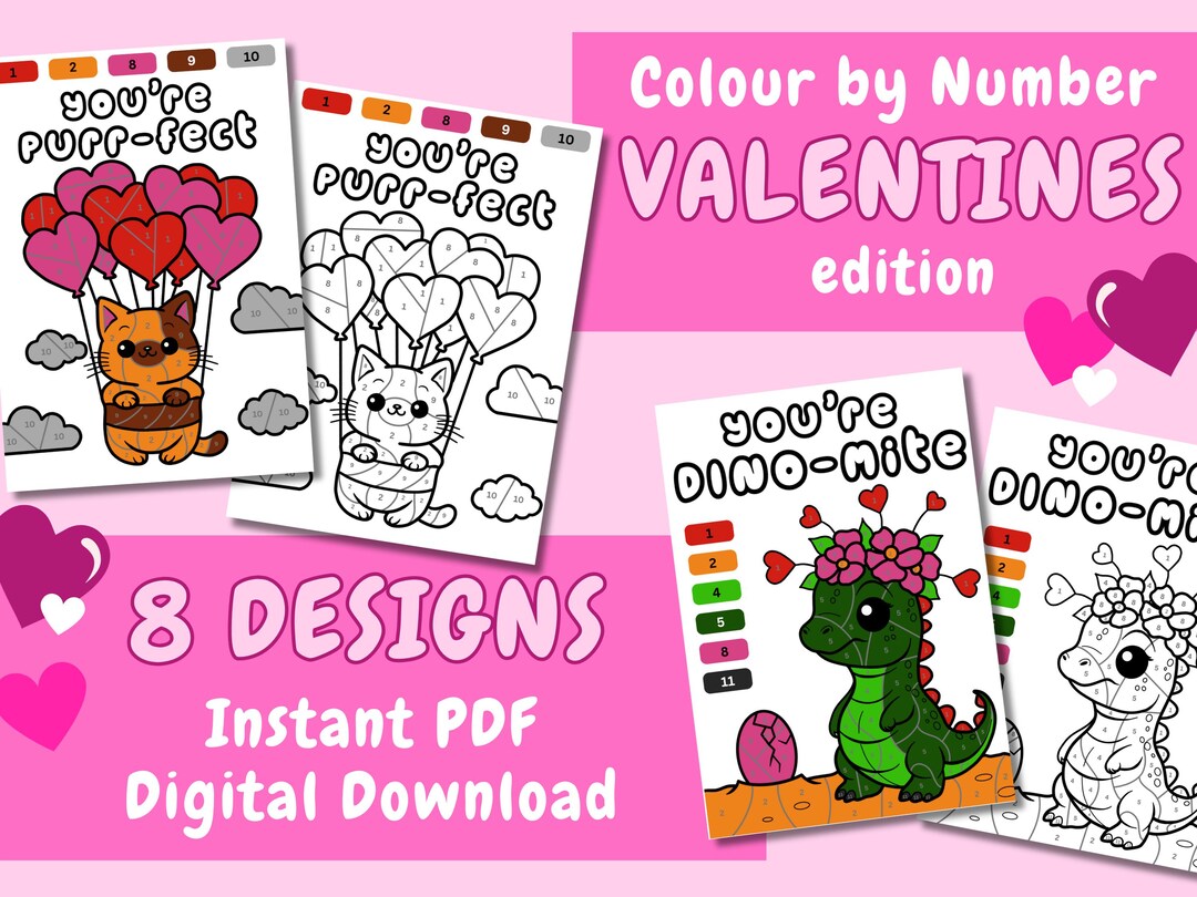 Valentine's Day Color by Numbers Instant PDF Download Kids Drawing ...