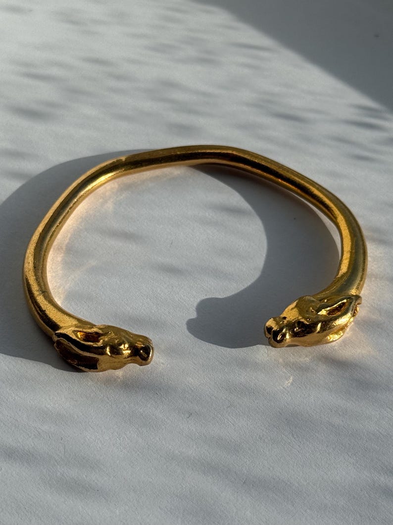 French Vintage Twin-head Cuff Bracelet - Matte Gold Never Owned - Etsy