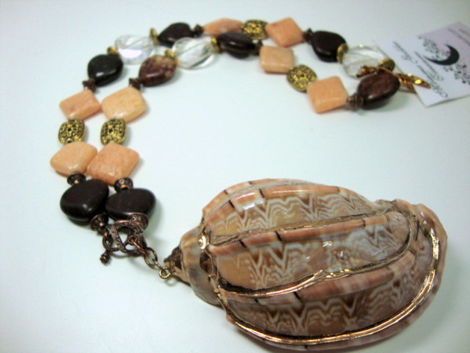 Peach Brown Gold Crystal Shell Necklace Ocean Cruise Resort Jewelry - Etsy