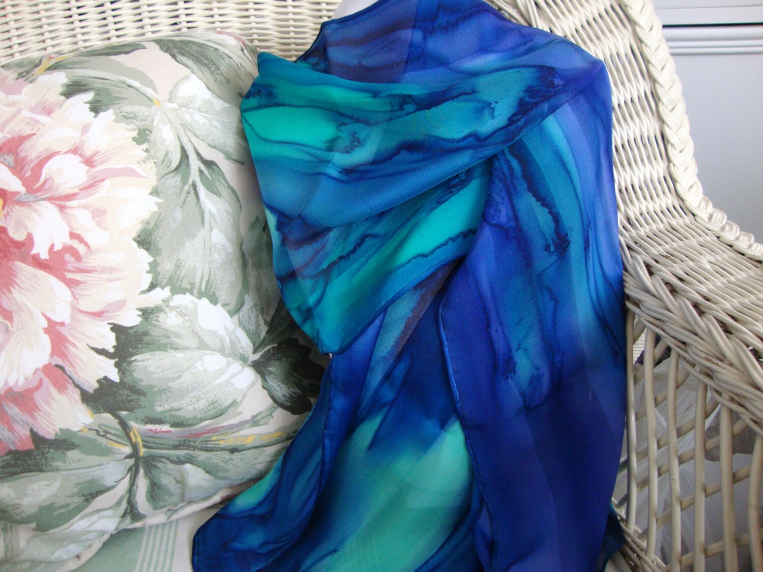 Scarf Silk Women Hand Dyed Ocean Reef Silk Scarf Blue - Etsy