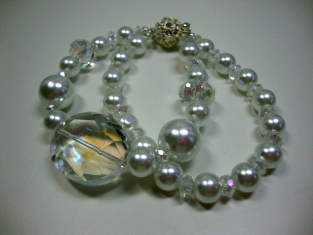 Coco Pearl & Crystal Bracelet Bridal Wedding Jewelry Two Strand - Etsy