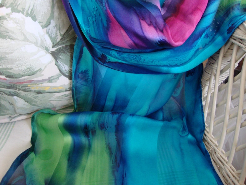 Scarf, Silk, Women, Hand Dyed, Bermuda Triangle Silk Scarf, Blue Lime ...