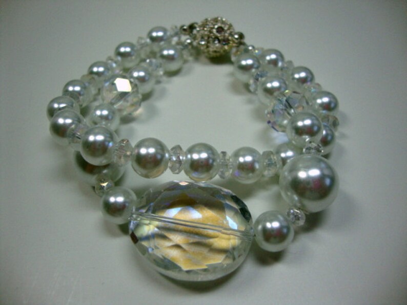 Coco Pearl & Crystal Bracelet Bridal Wedding Jewelry Two Strand - Etsy