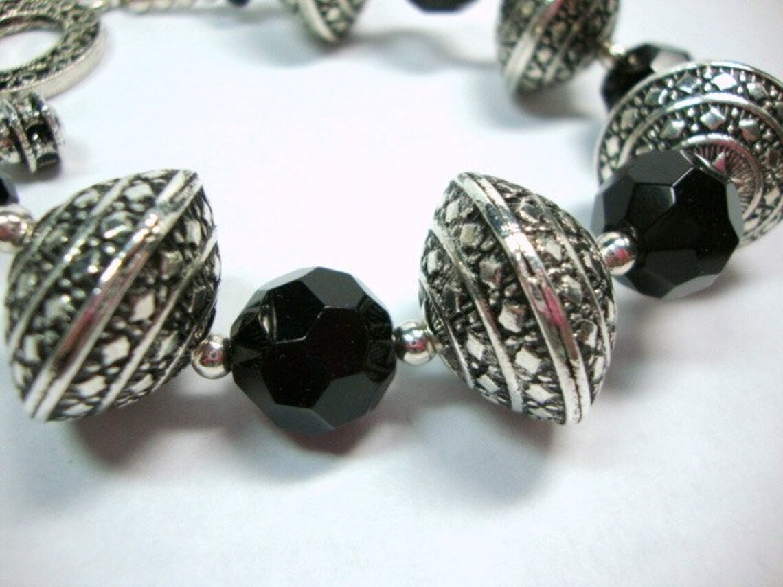 Silver and Black Bold Bracelet - Etsy