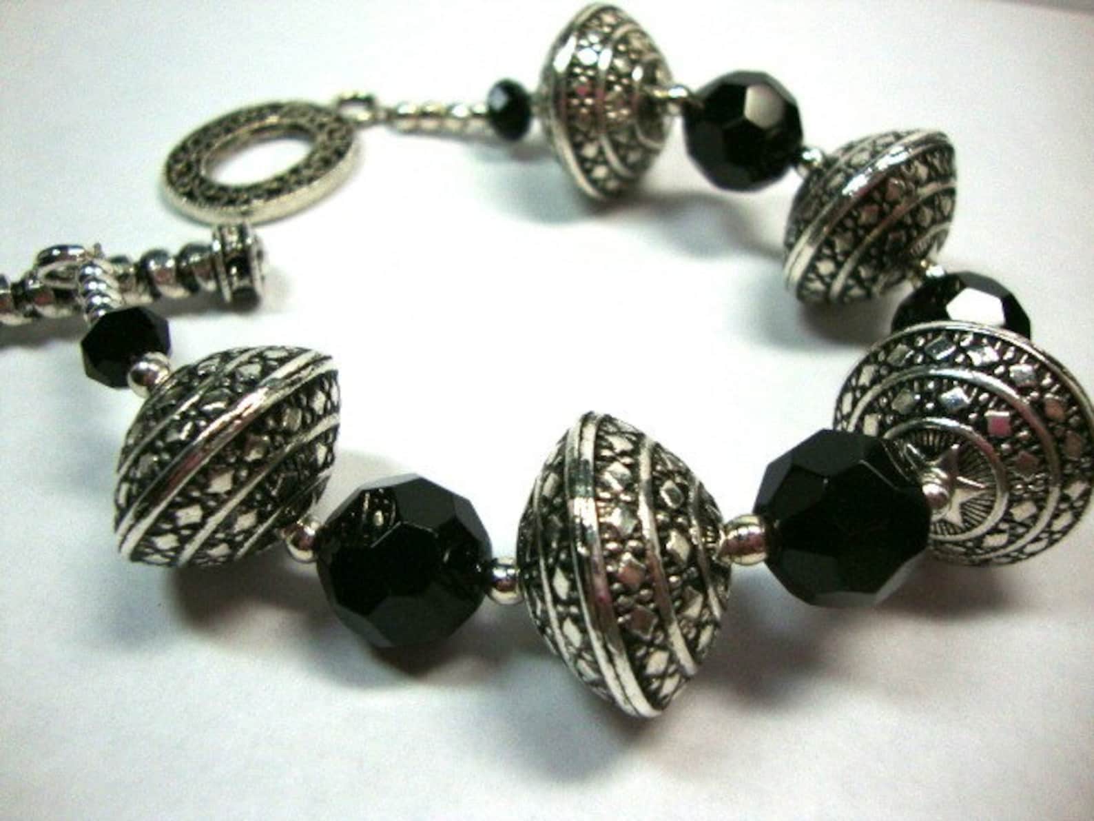 Silver and Black Bold Bracelet - Etsy