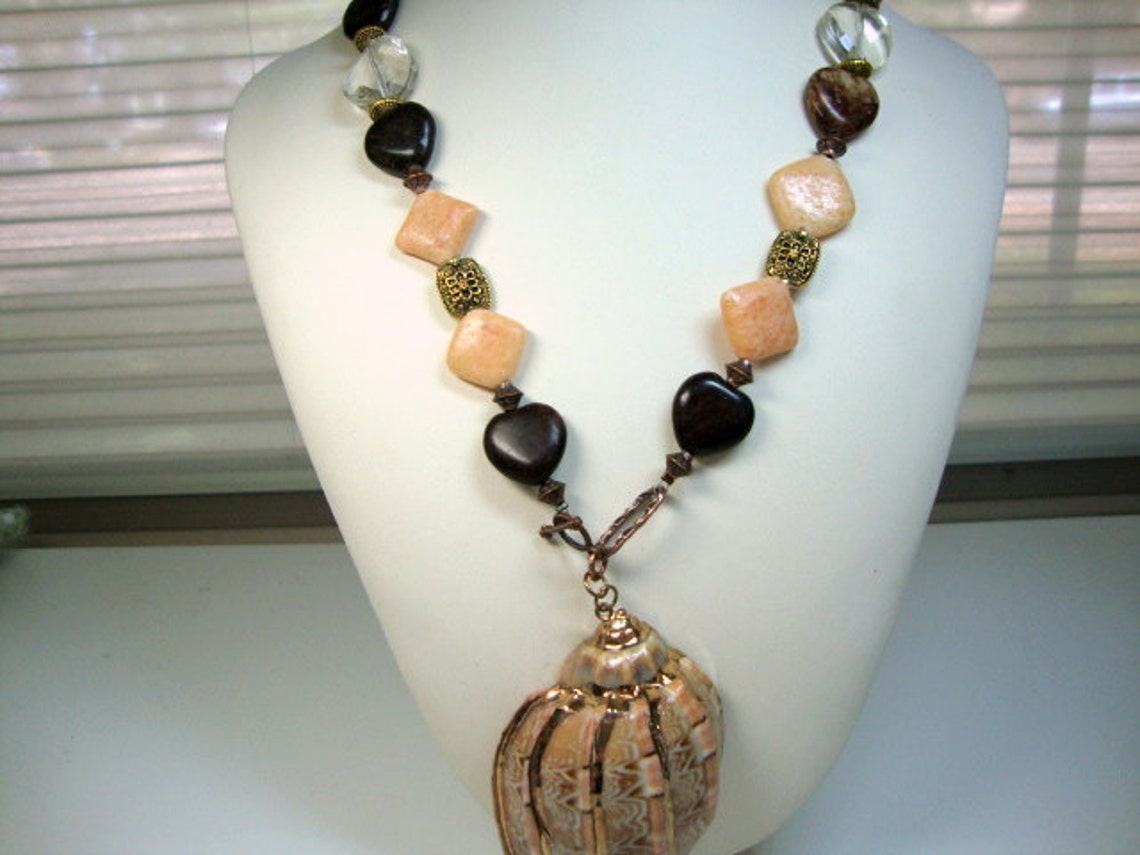 Peach Brown Gold Crystal Shell Necklace Ocean Cruise Resort | Etsy