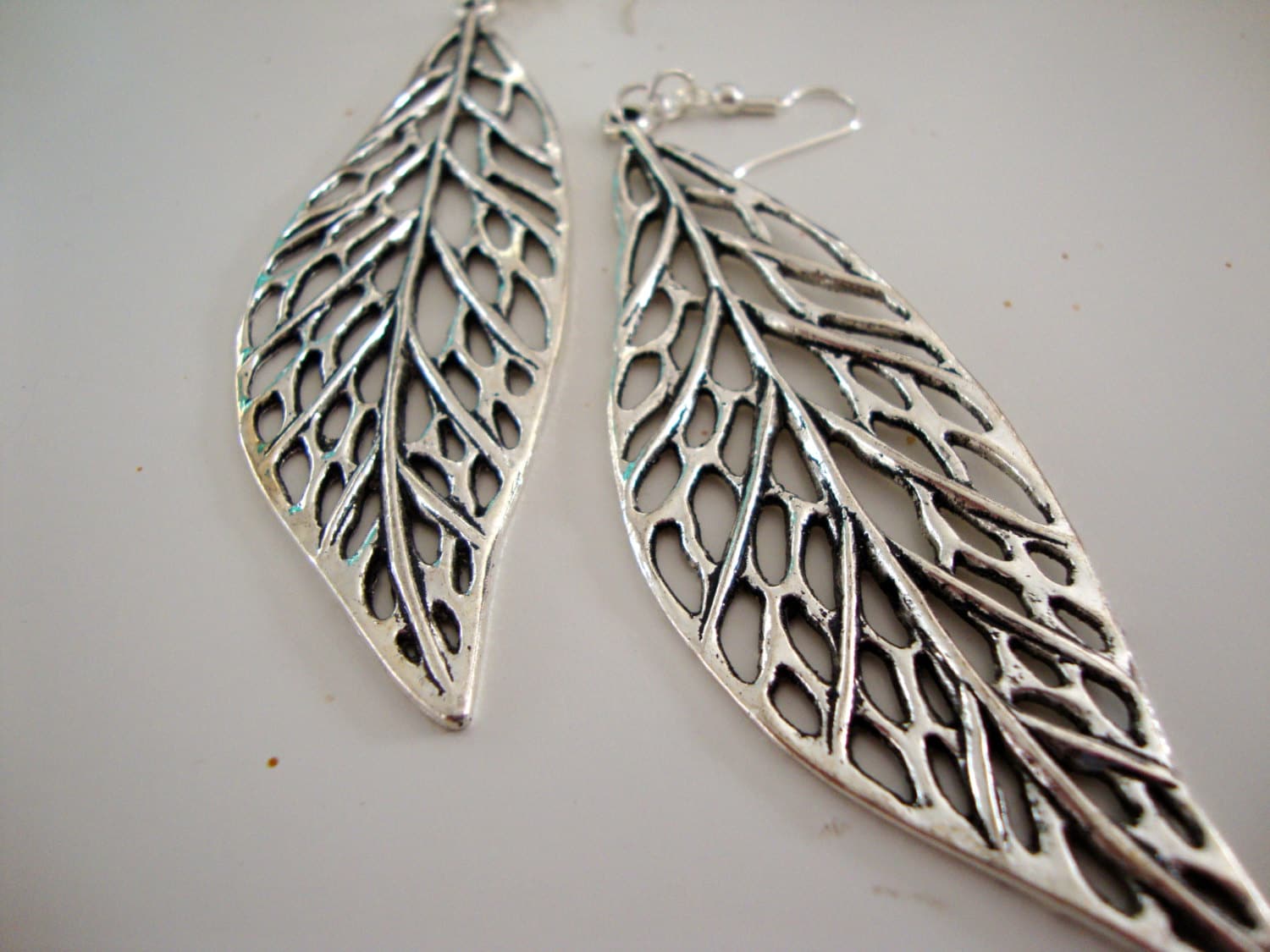 Pewter Leaf Earrings Long Substantial | Etsy