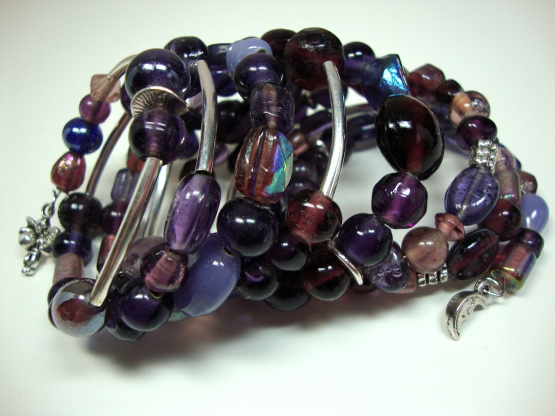 Shades of Purple Beaded Bangle Layered Wrapped Bracelet - Etsy