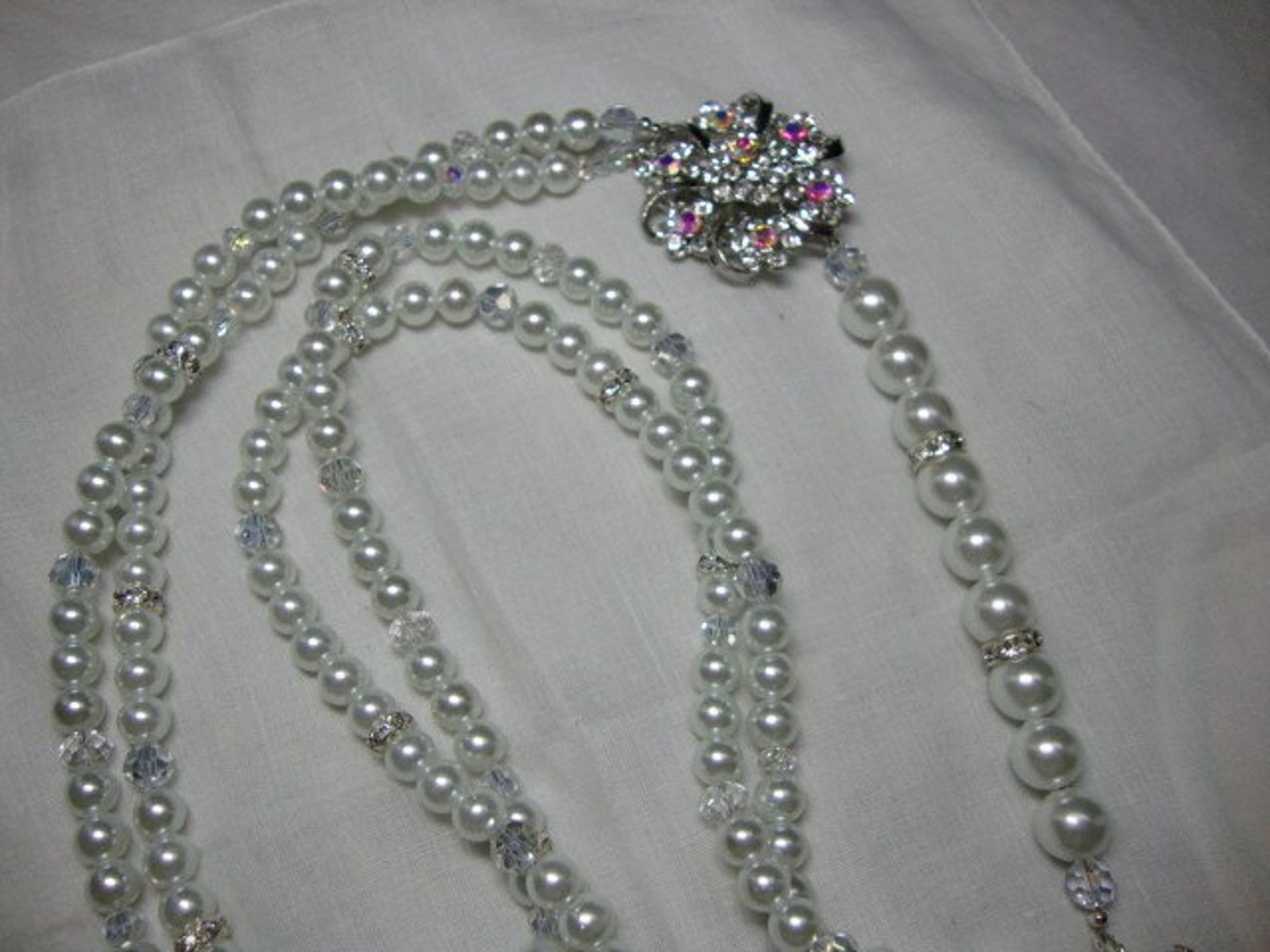 Opera Night Crystal Brooch Pearl & Crystal Long Necklace | Etsy