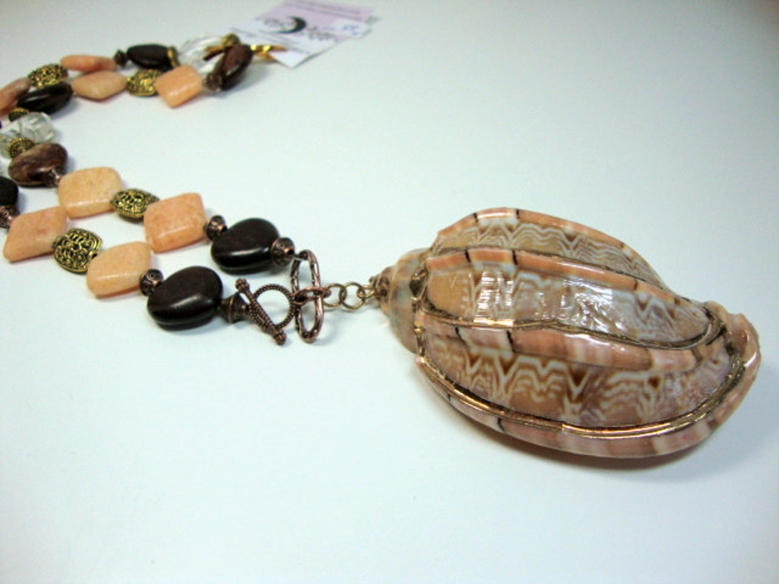 Peach Brown Gold Crystal Shell Necklace Ocean Cruise Resort Jewelry - Etsy