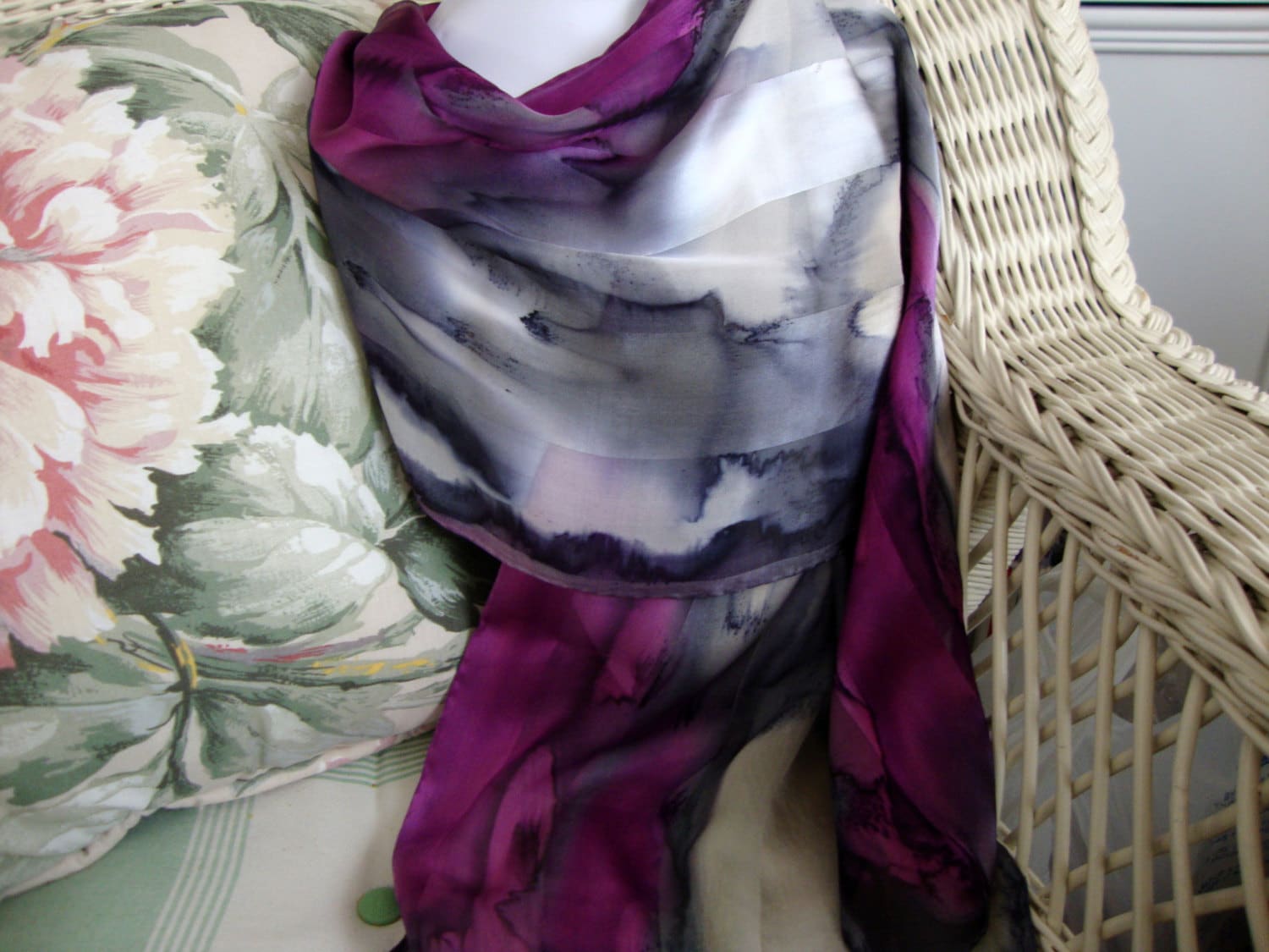 Scarf, Silk, Women, Hand Dyed, Elegant Love Silk Scarf, Charcoal Purple ...