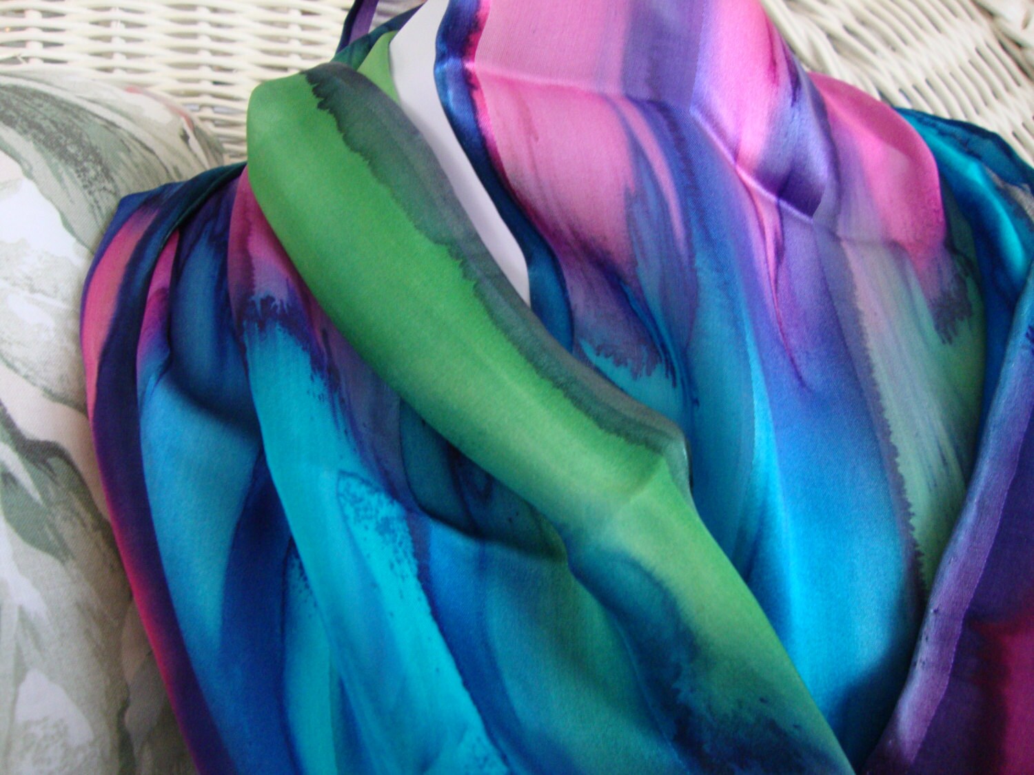 Scarf, Silk, Women, Hand Dyed, Bermuda Triangle Silk Scarf, Blue Lime ...