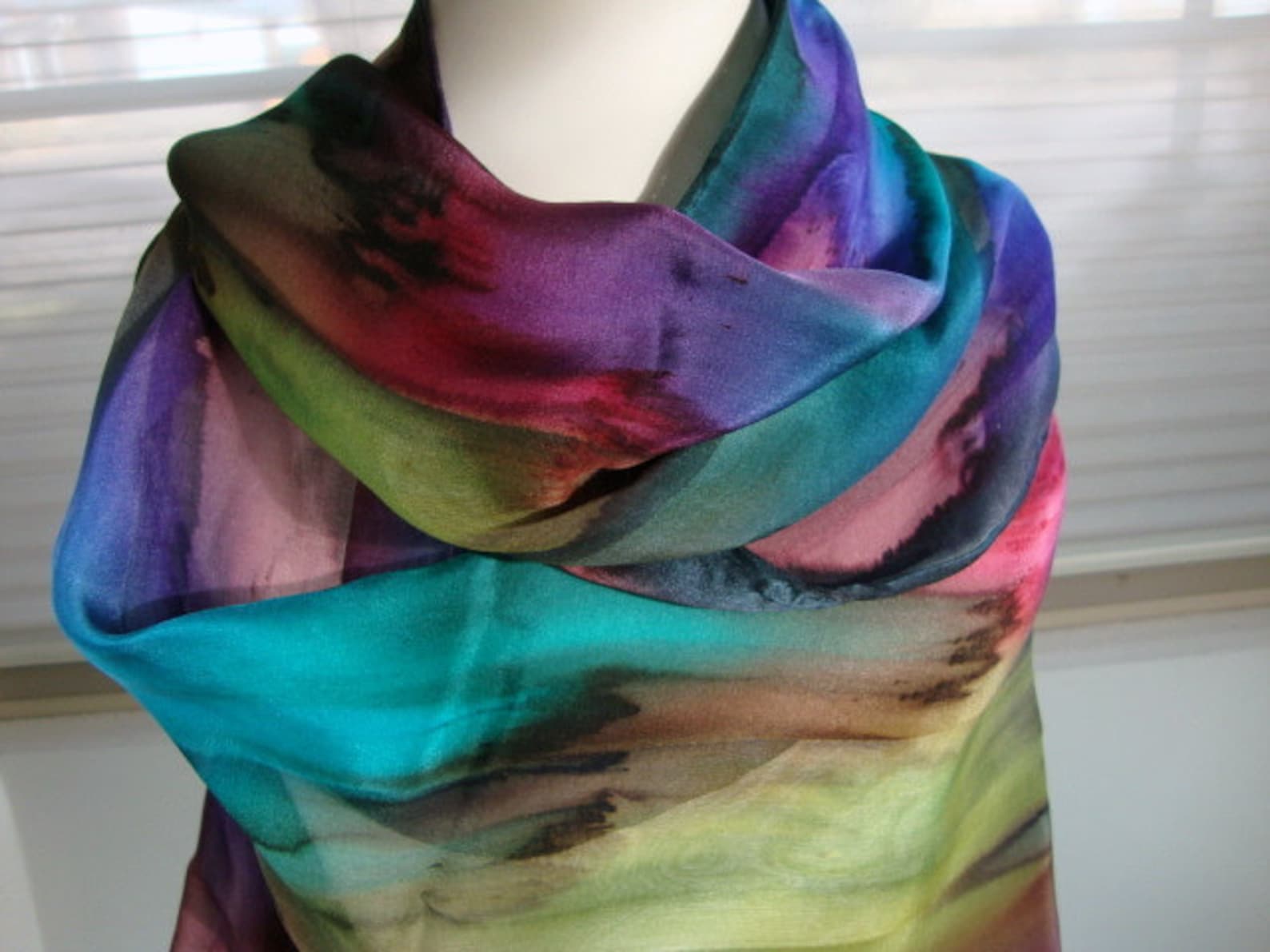 Silk Scarf, Hand Dyed, Hand Painted, Over the Rainbow Silk Winter Theme ...