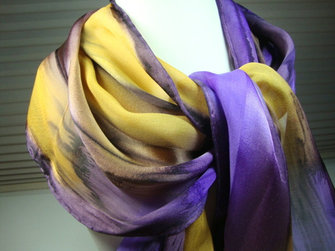 Scarf, Silk, Plum Gold Orchid Purple Handpainted Silk Scarf - Etsy