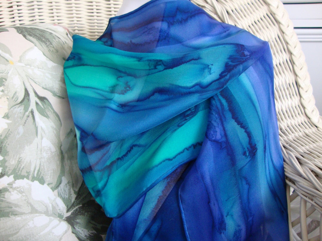 Scarf, Silk, Women, Hand Dyed, Ocean Reef Silk Scarf, Blue Royal Blue ...