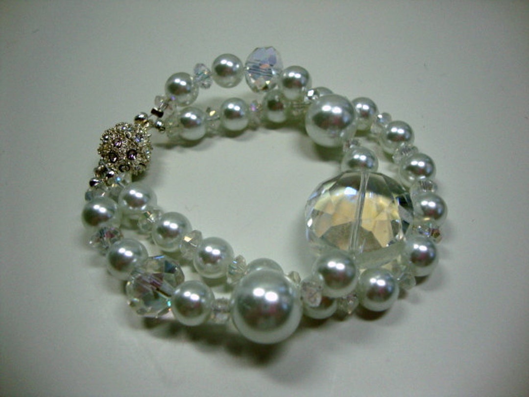 Coco Pearl & Crystal Bracelet Bridal Wedding Jewelry Two Strand - Etsy