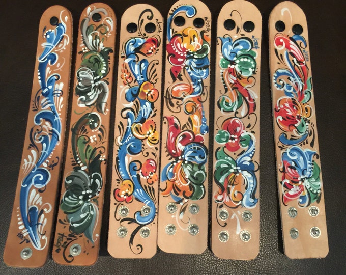 Hand Painted Leather Bracelets - Etsy
