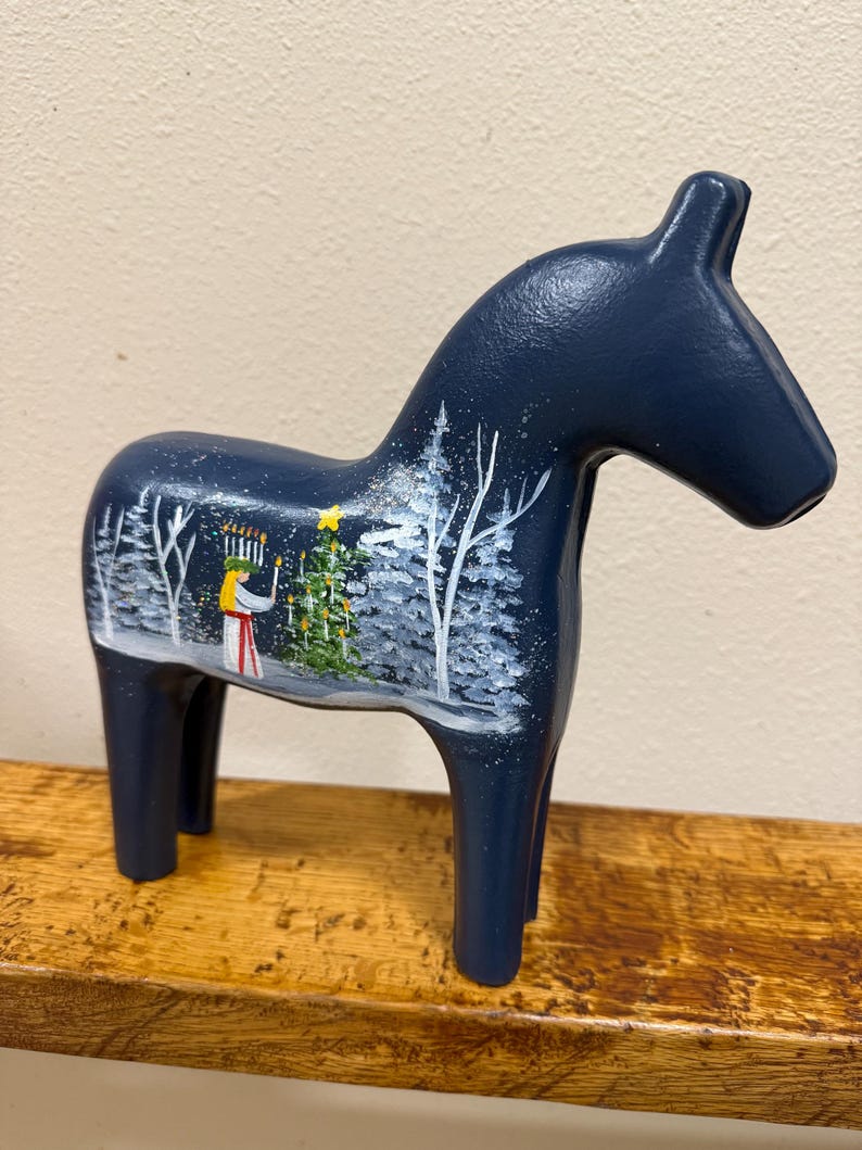 Dala Horse With Santa Lucia Scene - Etsy