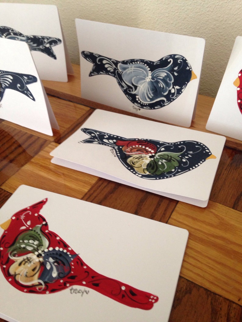 Norwegian Rosemaled Bird Cards Handpainted Set of 8 - Etsy