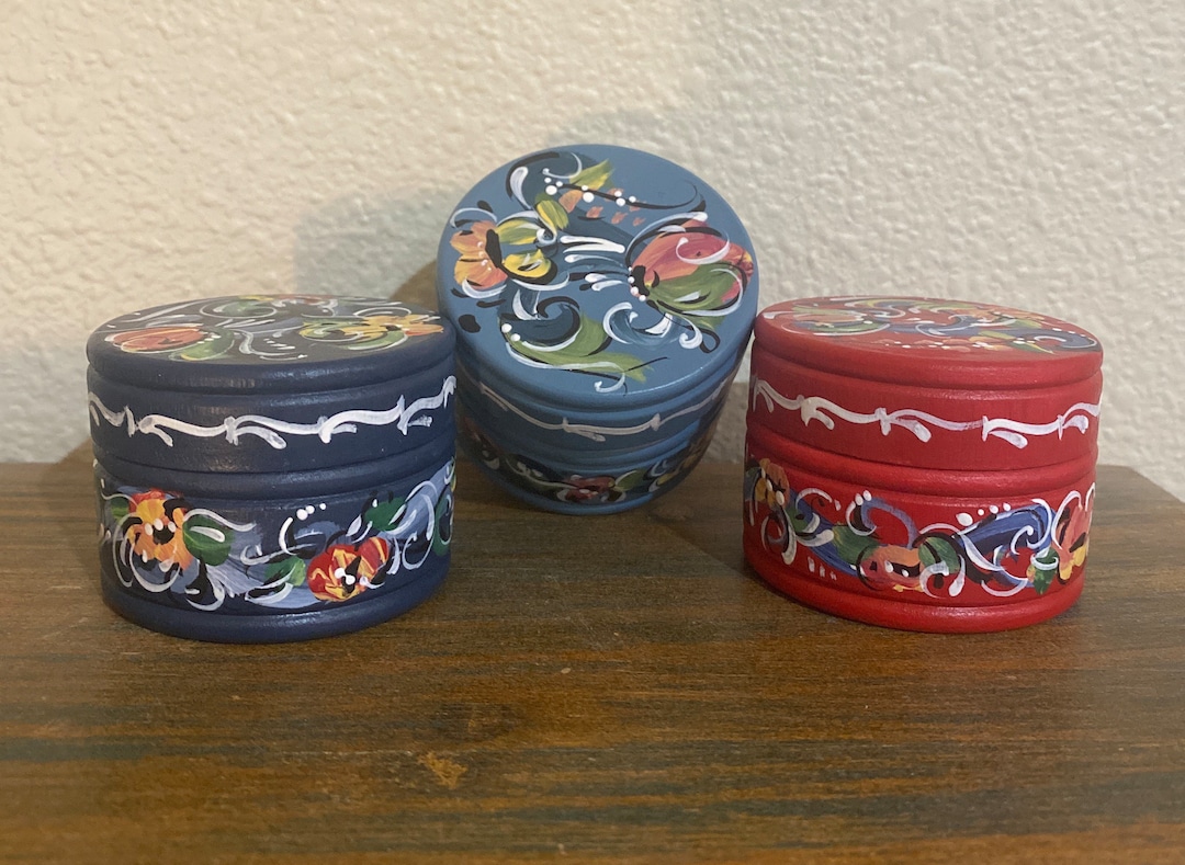 Norwegian Rosemaled Round Wood Box Small - Etsy