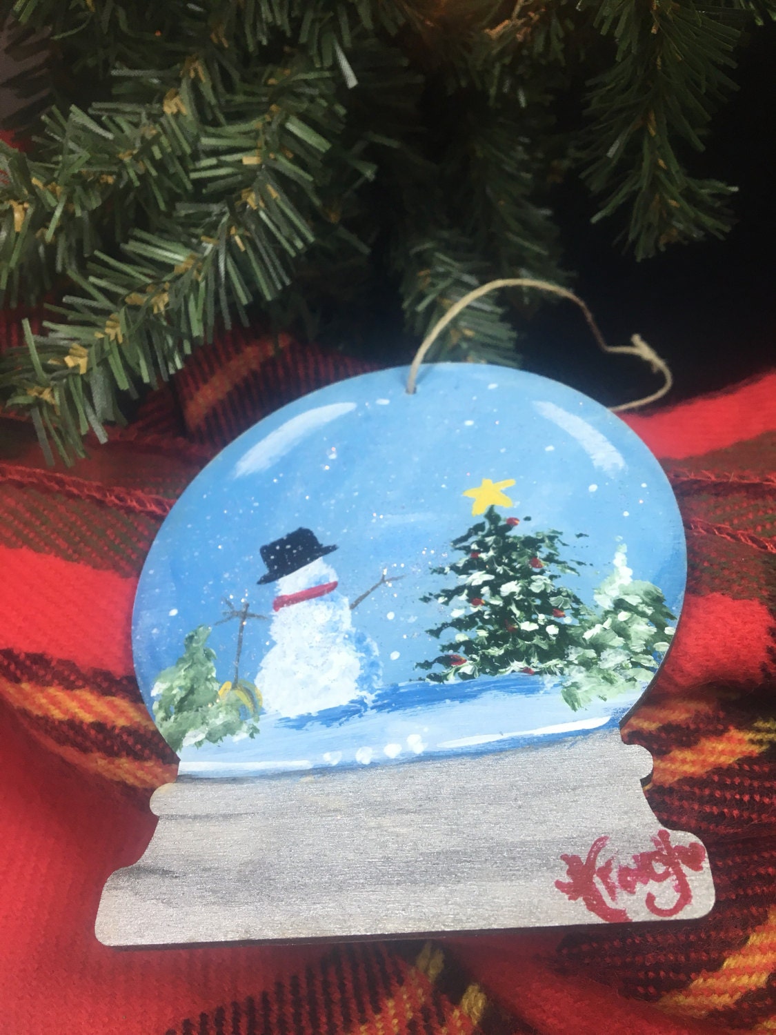 Hand Painted Wooden Snow Globe Ornament - Etsy