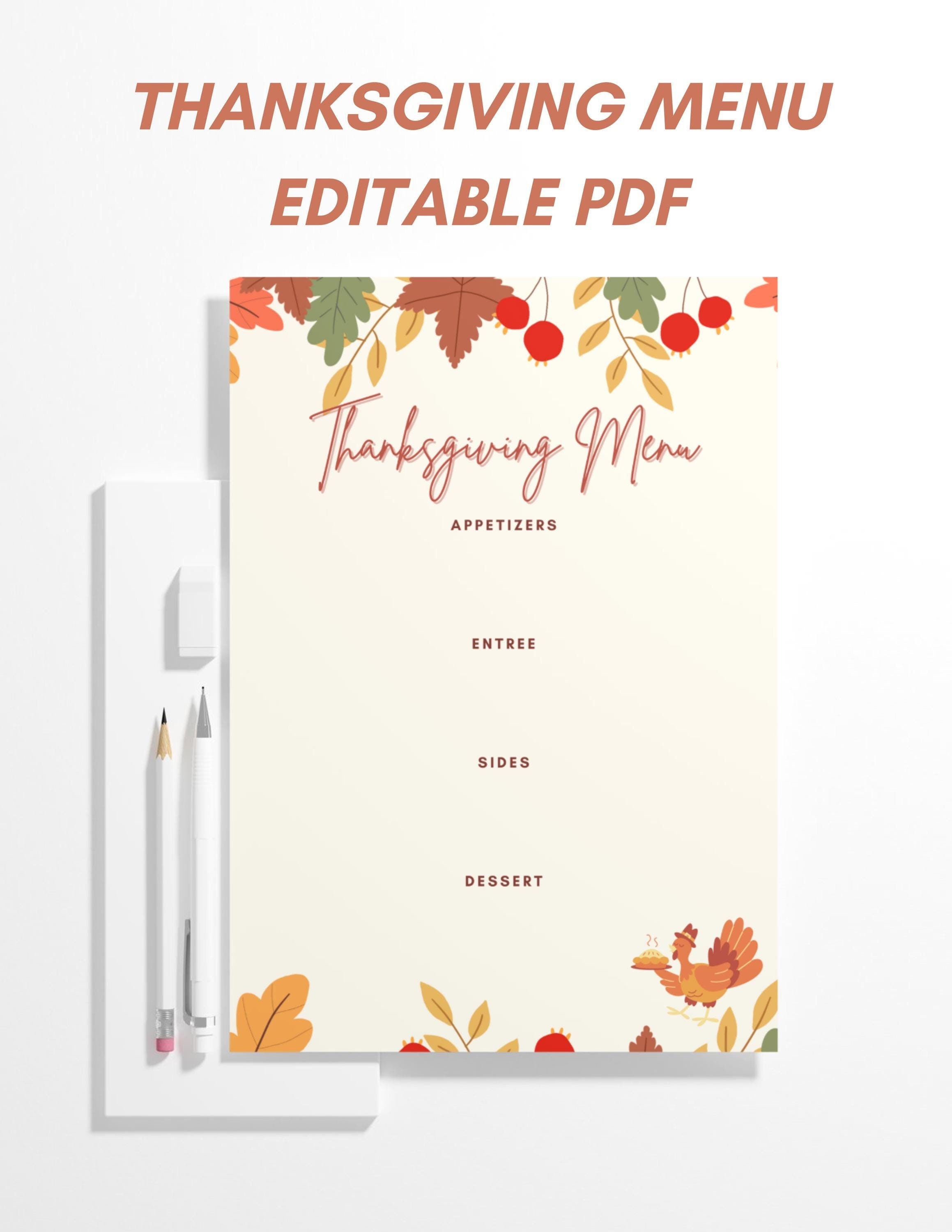 Printable Thanksgiving Menu Template Festive & Editable PDF - Etsy