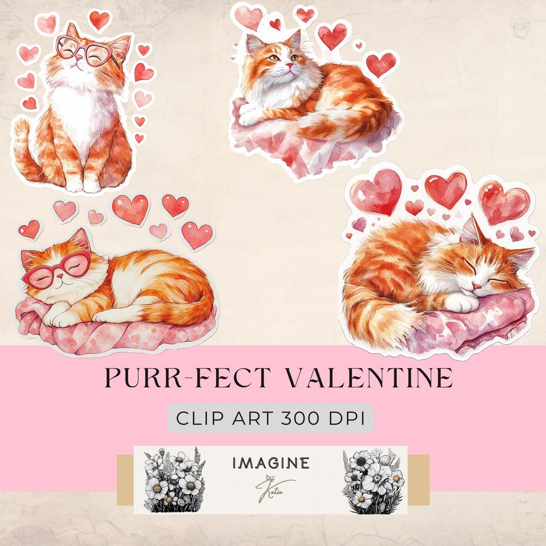PNG Clip Art Watercolor PURR-FECT Valentine - Etsy
