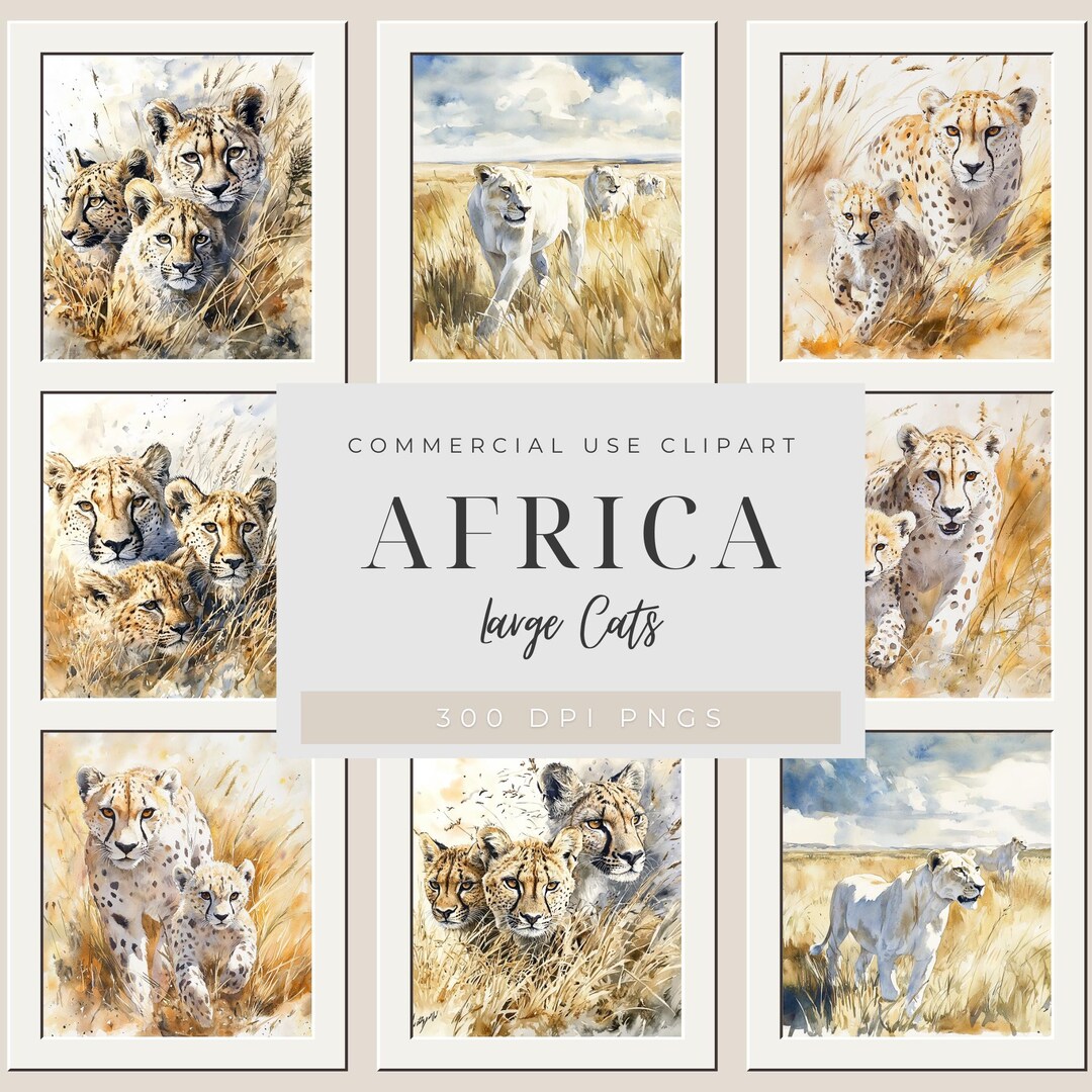 PNG Clip Art Watercolor African Large Cats - Etsy