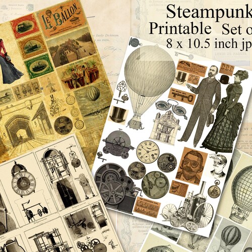 Steampunk Elements Printable Scrapbook Paper Set of 4 - Etsy