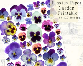 Printable Pansies Decoupage Paper Pansy Flowers Digital Paper Pack JPG ...