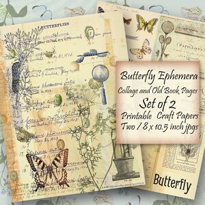Printable Butterfly Ephemera Set of 2 Digital Craft Papers, Backgrounds ...