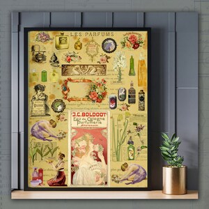 Perfume Collage Poster Printable Wall Art, Art of Perfumery, Room Decor ...