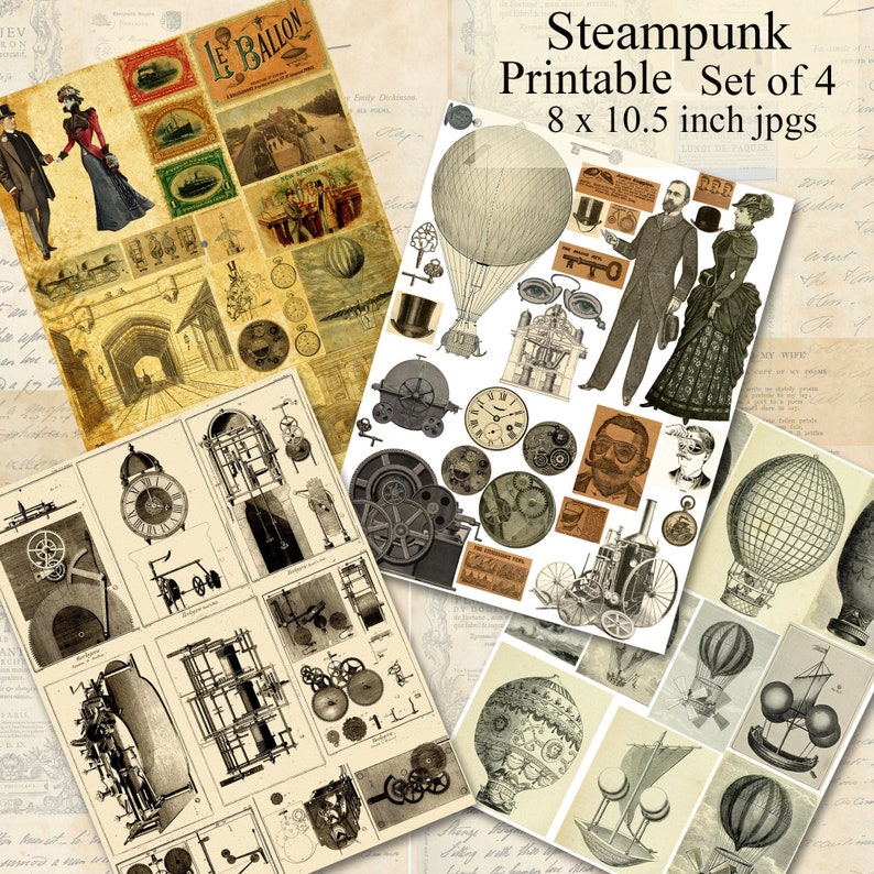 Steampunk Elements Printable Scrapbook Paper Set of 4 - Etsy