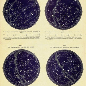 Printable Constellations, Monthly Star Maps, Digital Collage Sheet, Old ...