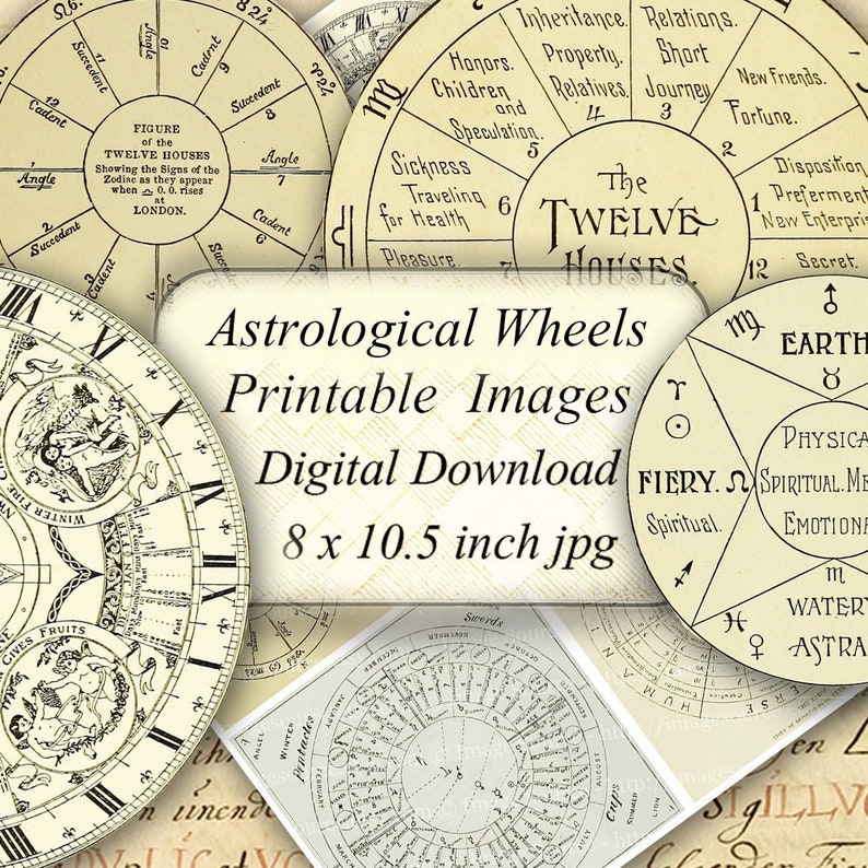 Astrological Wheels Printable, Medieval Art Collage Sheet Digital ...